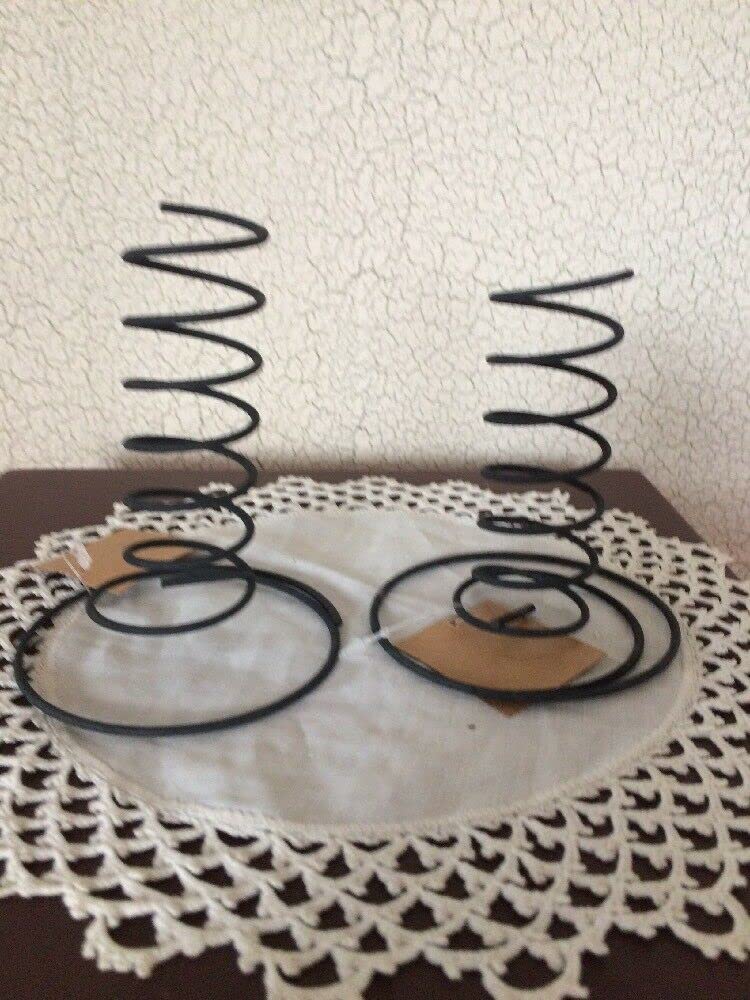 Two Black Wire Spiral Taper Candle Holders Primitive Design Reproduction Springs Home and Garden