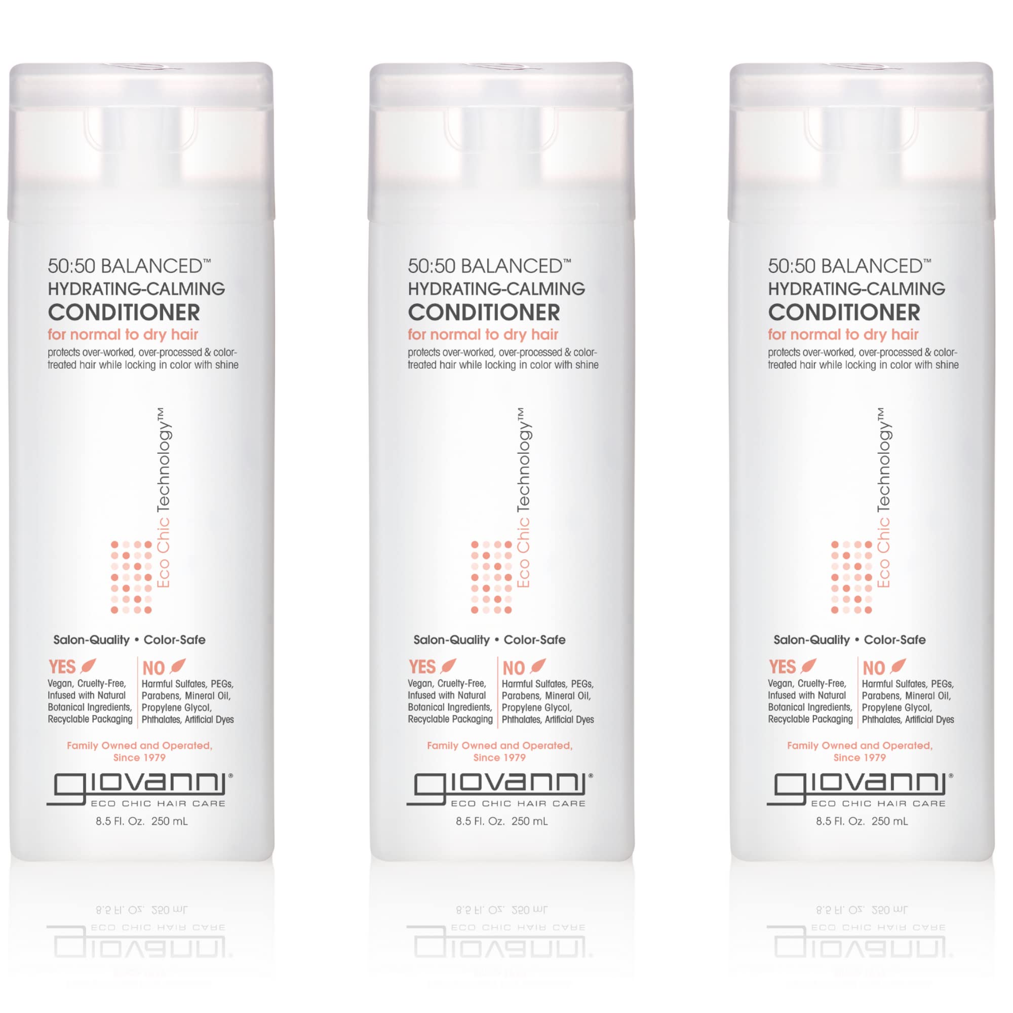 GIOVANNI Eco Chic 50:50 Balanced Hydrating Calming Conditioner - Leaves pH Balanced for Over-Processed Hair, Lauryl & Laureth Sulfate Free, Color Safe - 8.5 oz (Pack of 3)