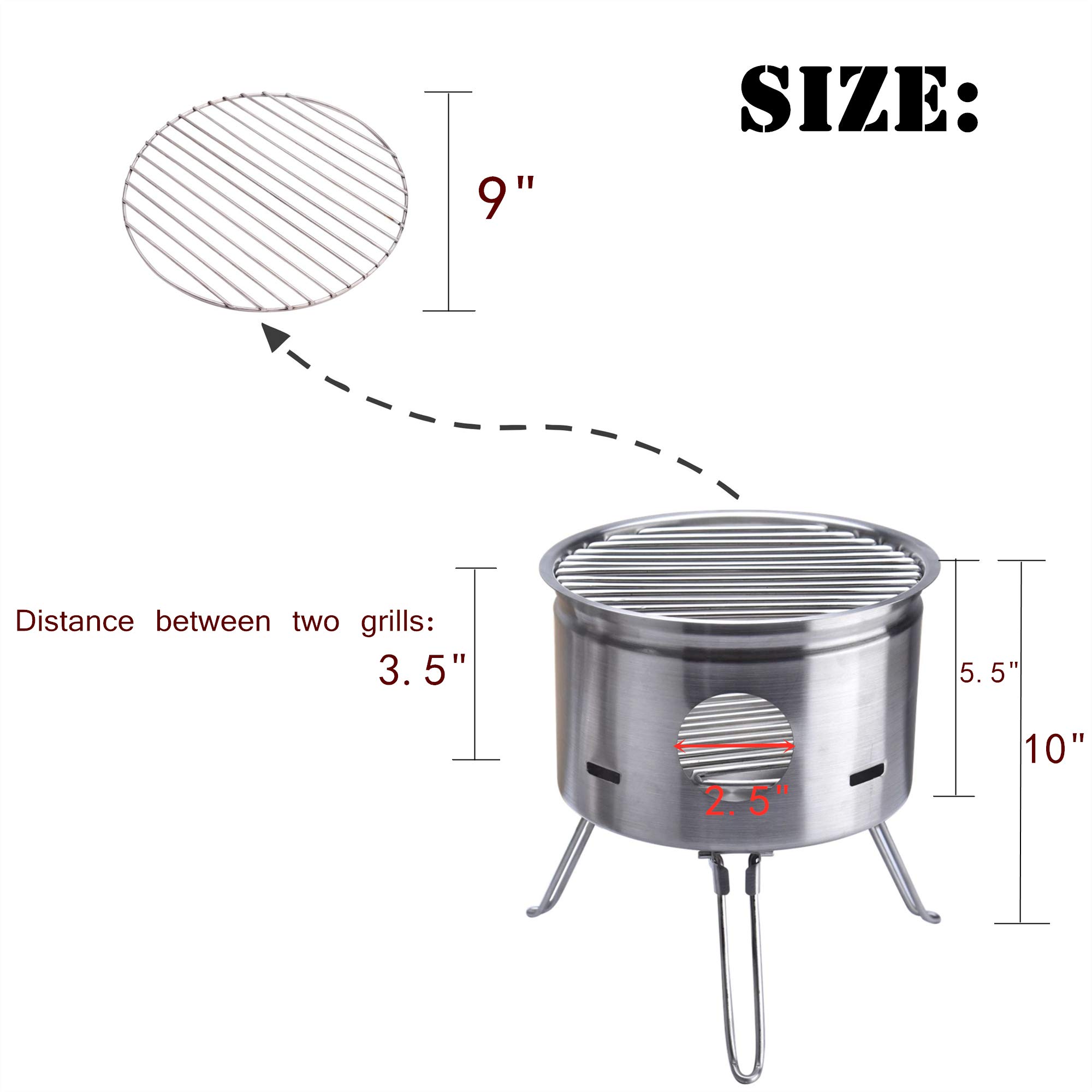 ARC USA BQ2026, Easy Carry Stainless Steel Camping Stove Backing Stove Portable Wood Burning Stoves for Picnic BBQ Camp Hiking with Grid