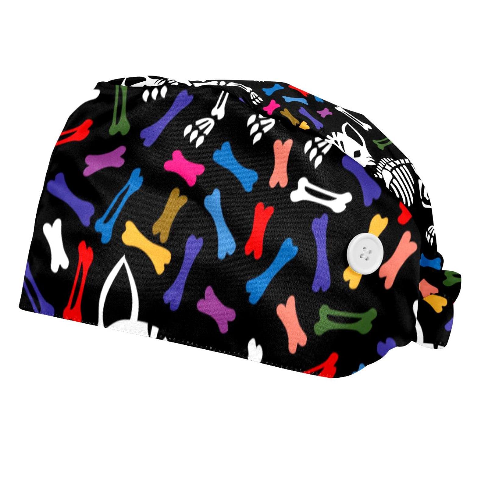 BeCrazier 2 Packs Funny Cats Skull Colorful Bones Working Cap with Buttons Sweatband Adjustable Hats Tie Back Hats Headwear for Women Men, Multicoloured, Multicoloured 13, Medium-Large