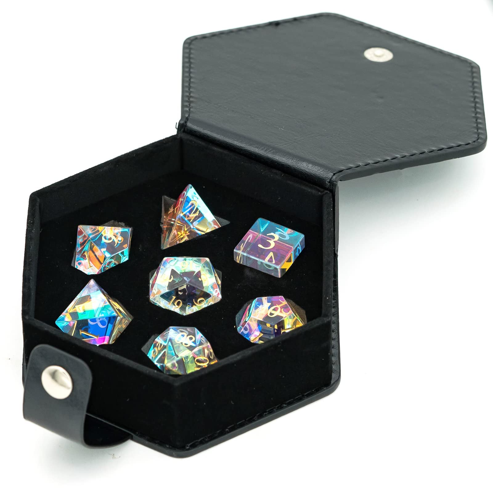 UDIXI Prism Glass Dice Set 7PCS Rainbow Glass DND Dice with Gift Box for Dungeons and Dragons D&D MTG Table Games (Prism Glass)