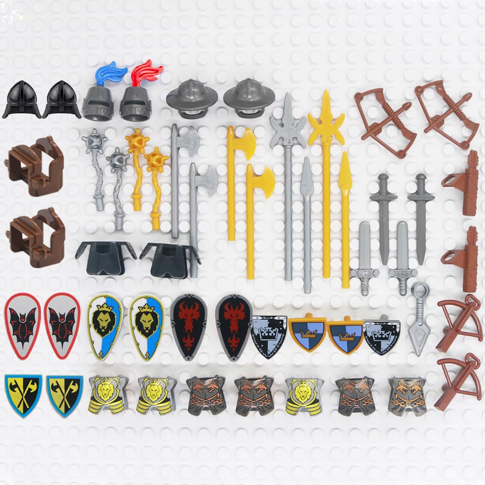 Knights People Accessories Building Block - Medieval Weapon Armor Swords Helmet Horse, Castle Knight Shield Spear, MOC Bricks Parts Toys Sets for Boys