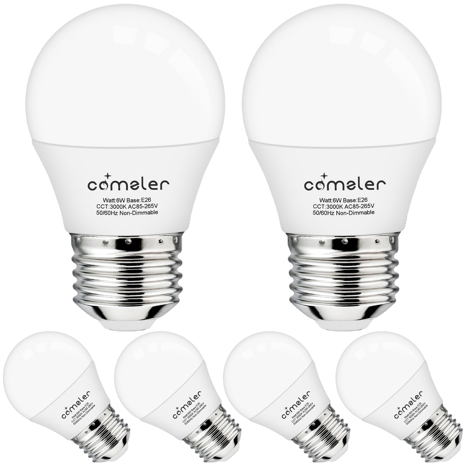 comzler A15 LED Small Light Bulbs, E26 Base 60 Watts Equivalent Soft Warm White 3000K Ceiling Fan Light Bulbs, Appliance Energy Saving Light Bulbs for Refrigerator, 6 Pack