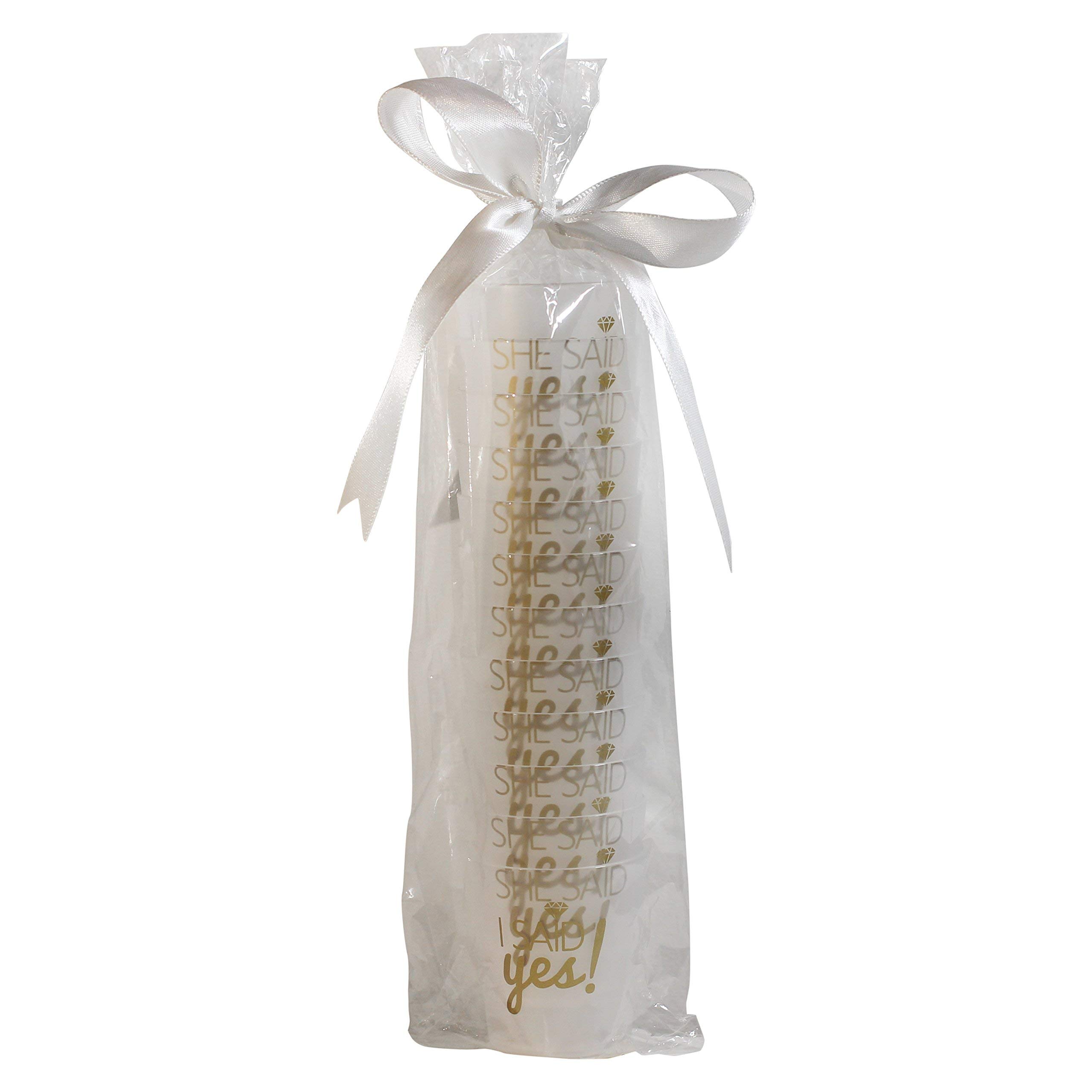Breeze Moments Bridal 2oz. Shot Glasses, 'I Said Yes', 'She Said Yes', Frosted & Gold, 12-pack