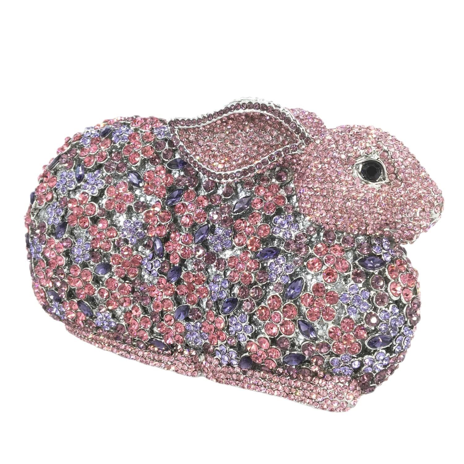 Rabbit Bunny Women Crystal Evening Bags and Clutches Formal Party Dinner Rhinestone Minaudiere Purse and Handbag (A)