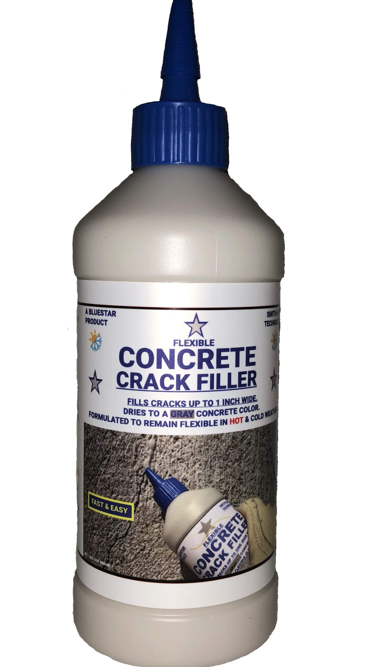 Bluestar Flexible Concrete Crack Filler (Gray), DIY - No Special Tools Needed, Fill Cracks in Concrete Driveways, Sidewalks, Patios, Garage and Basement Floors. 16 fl. oz. Bottle.