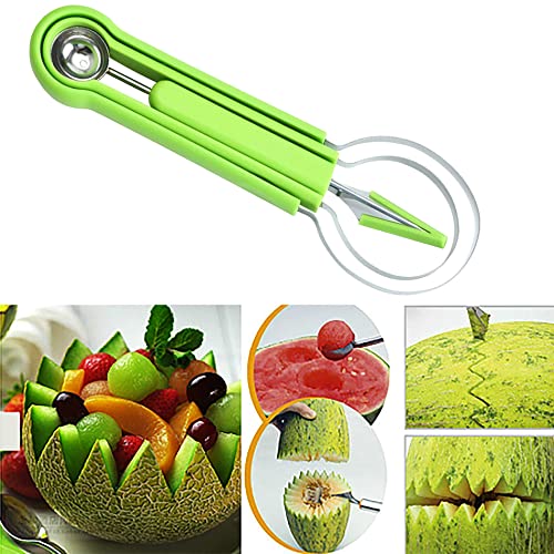Esmartlife Melon Baller Scoop Set, Professional 4 In 1 Stainless Steel Fruit Carving Tools Knife Kit,Fruit Scooper Double Sided Melon Baller for Watermelon Ice Cream(Green)