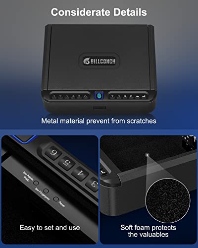 BILLCONCH Gun Safe for Pistols - Biometric Gun Safe 4 Ways Quick Access with Fingerprint/Full-digital Keypad/Key/APP Lock Handgun Safe for Nightstand Bedside Home