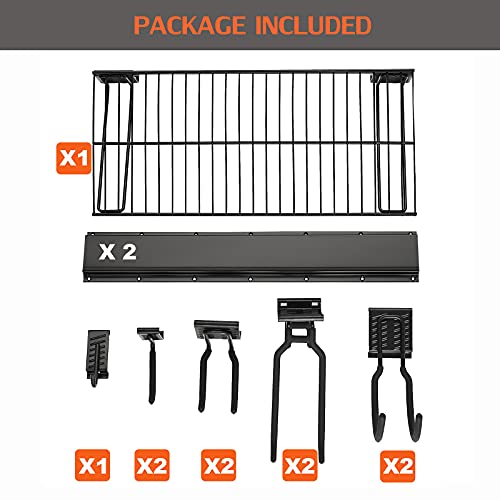 Wallmaster Tool Storage Rack With Wall Shelf, Garage Storage Wall Mount Tool Organizers Heavy Duty Racks Adjustable Wall Hanger System (9Hooks&2Rails&Storage Shelf)