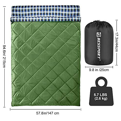 Bessport Double Sleeping Bag, 2 Person Sleeping Bags for Adults Backpacking, Lightweight and Water Repellent for 6 Season Camping, Hiking and Outdoor