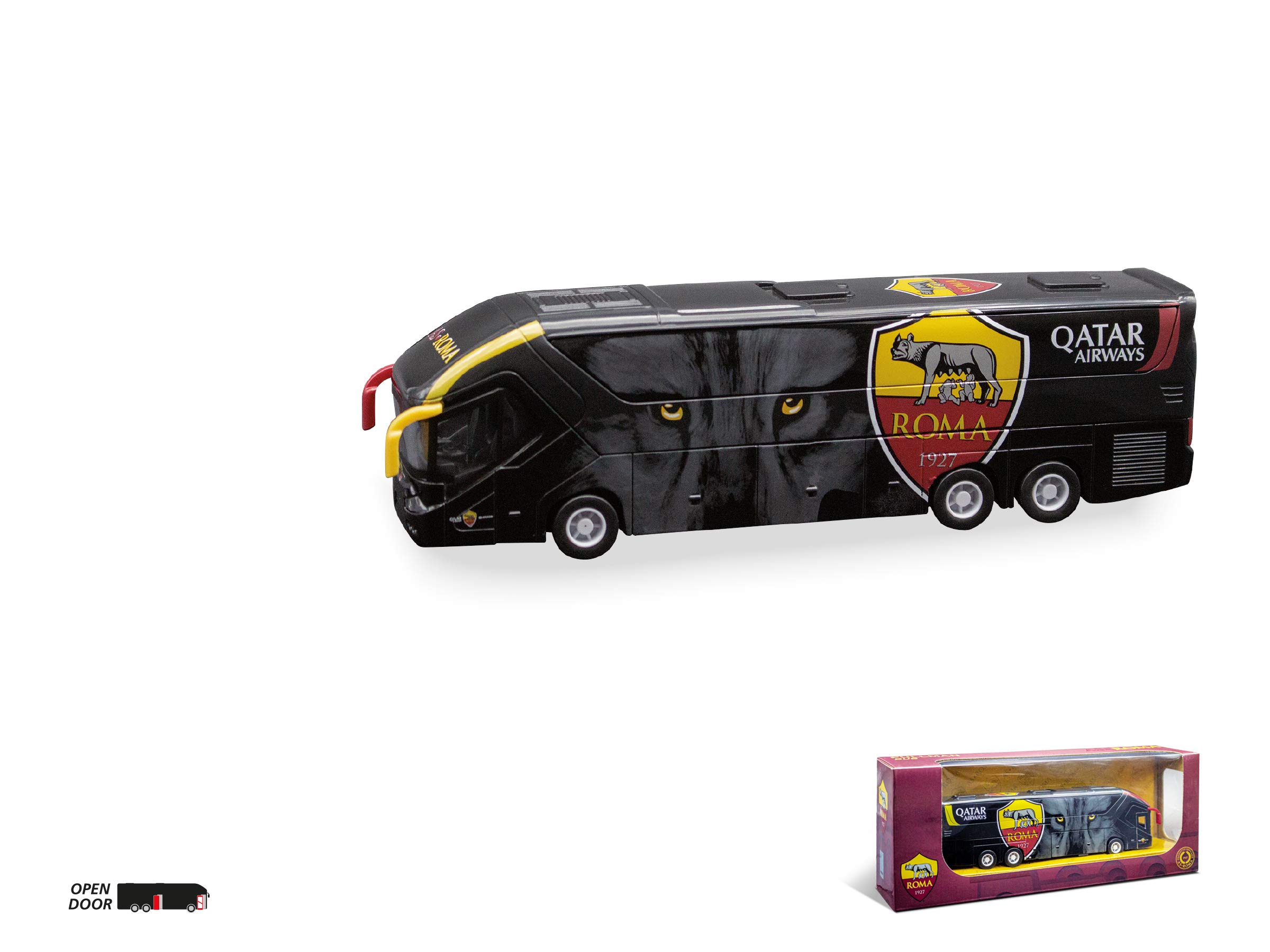 Mondo National Soccer Club Motors-Pullman A.S. Roma 51216 Model Kit Bus with Pull-Out Clutch Cable, Orange Yellow Red Black