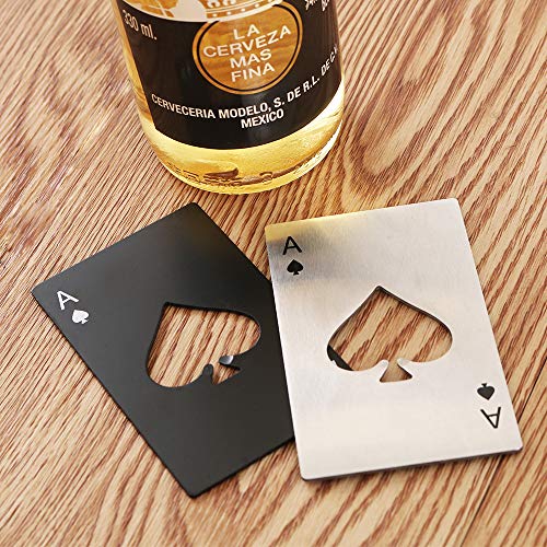 Cozihom 6 Pcs Bottle Opener, Stainless Steel Flat Casino Bottle Opener, Poker Bottle Opener, Spade Beer Opener, Silver & Black