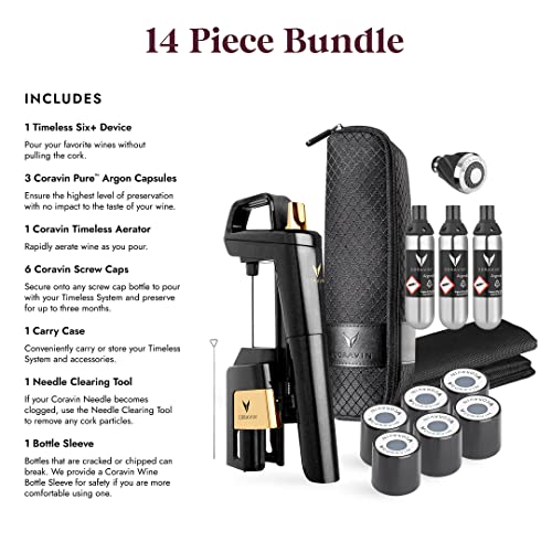 Coravin Timeless Six Plus Wine Preservation System - By-the-Glass Wine Saver - Wine Aerator, 3 Gas Capsules, 6 Screw Caps, Clearing Tool & Carry Case - White Wine, Red Wine & More - SE Anthracite