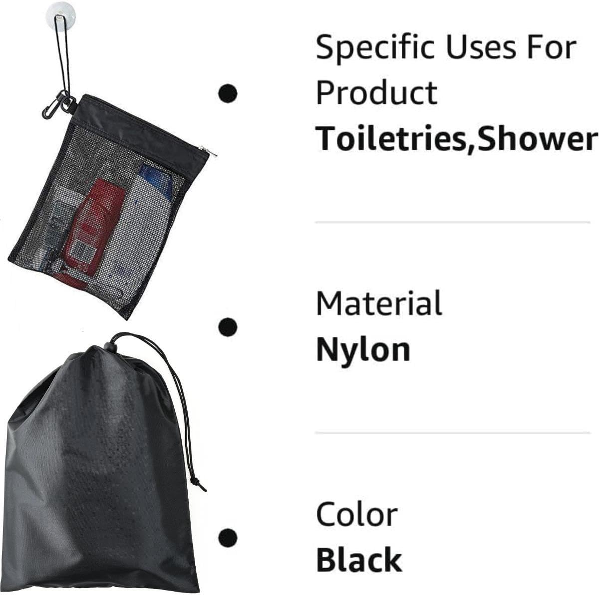 VUFVOID Shower Bag Tote, Mesh Shower Bag ,Portable Organizer, Compact and Lightweight With Suction Cup, Cord for Hanging, Zipper and Drawstring Pouch(12”L x 9”W, 14”L x 10”W)