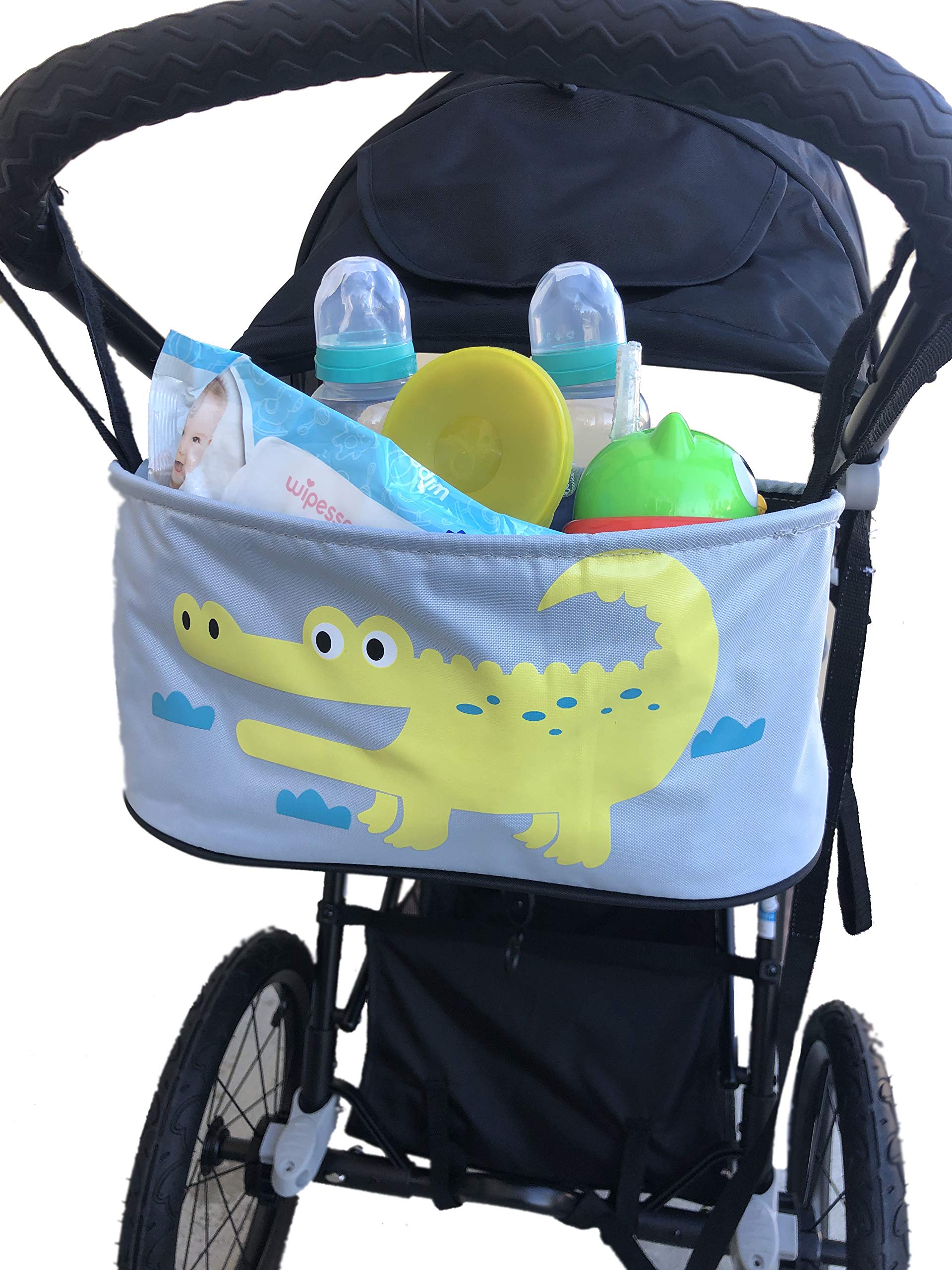 Baby stroller organizer bag Beautiful Animal Designs with Hook & Loop Fasteners Trolley Universal Storage Carriage Bag (Crocodile)