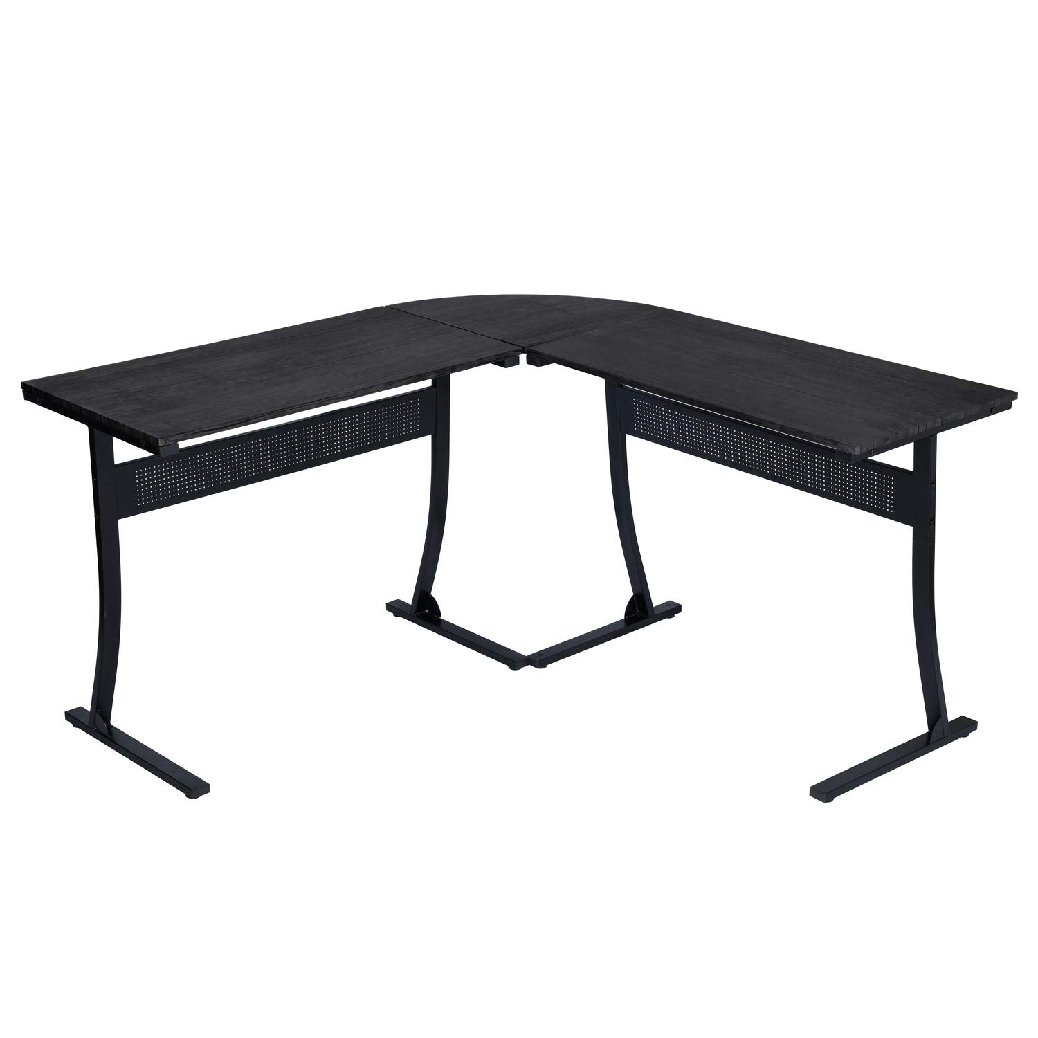 L-Shaped Computer Gaming Desk, 54.3'' Corner Writing Table Workstation Multipurpose Space-saving Study Laptop Table with Wide Desktop & Sturdy Metal Legs for Home Office Bedroom, Easy Assembly, Black