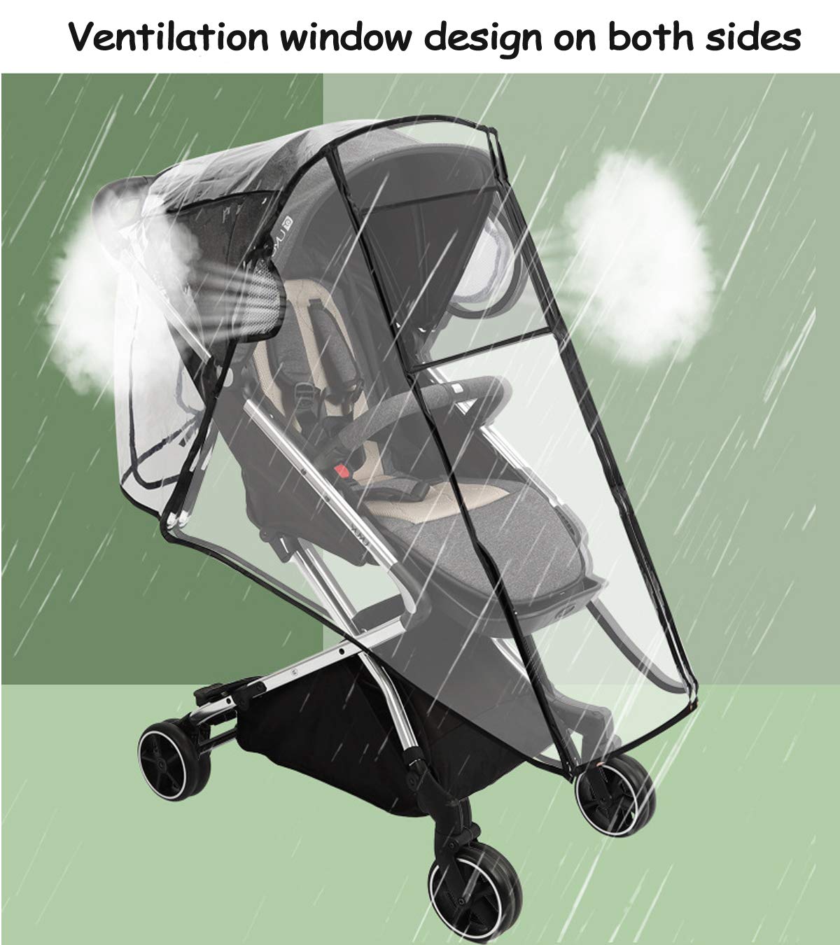 Baby Stroller Rain Cover Double Long Zipper Baby Stroller Windproof,Spray-Proof,Dust-Proof Cover（White-M）