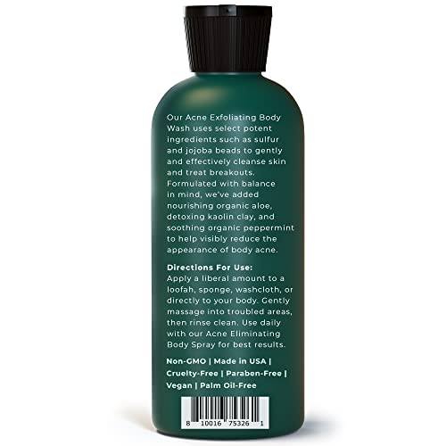 TreeActiv Acne Exfoliating Body Wash, 8oz, Foam Cleanser for All Skin Types, Sulfur, Aloe Vera, Jojoba Beads