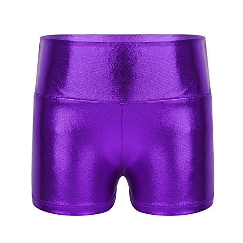 easyforever Girls Shiny Metallic Dance Booty Shorts Gymnastics Athletic Yoga Shorts Ballet Dance Hot Pants Bottoms Purple 6 Years