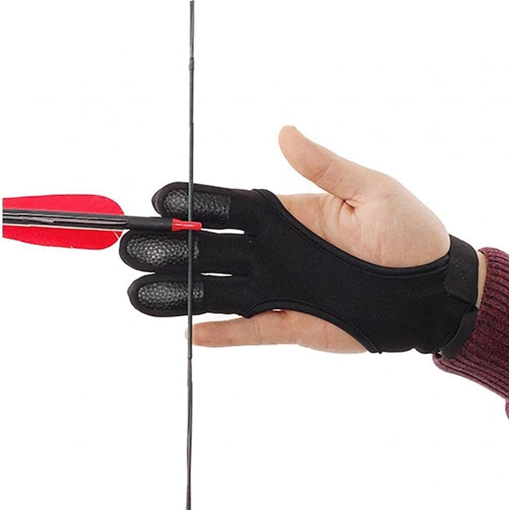 Archery Gloves Finger Protector Arrow Bow Three Finger Recurve Protective Gear Accessories Black for Adult Beginner M jiangyu1994 (Size : M)
