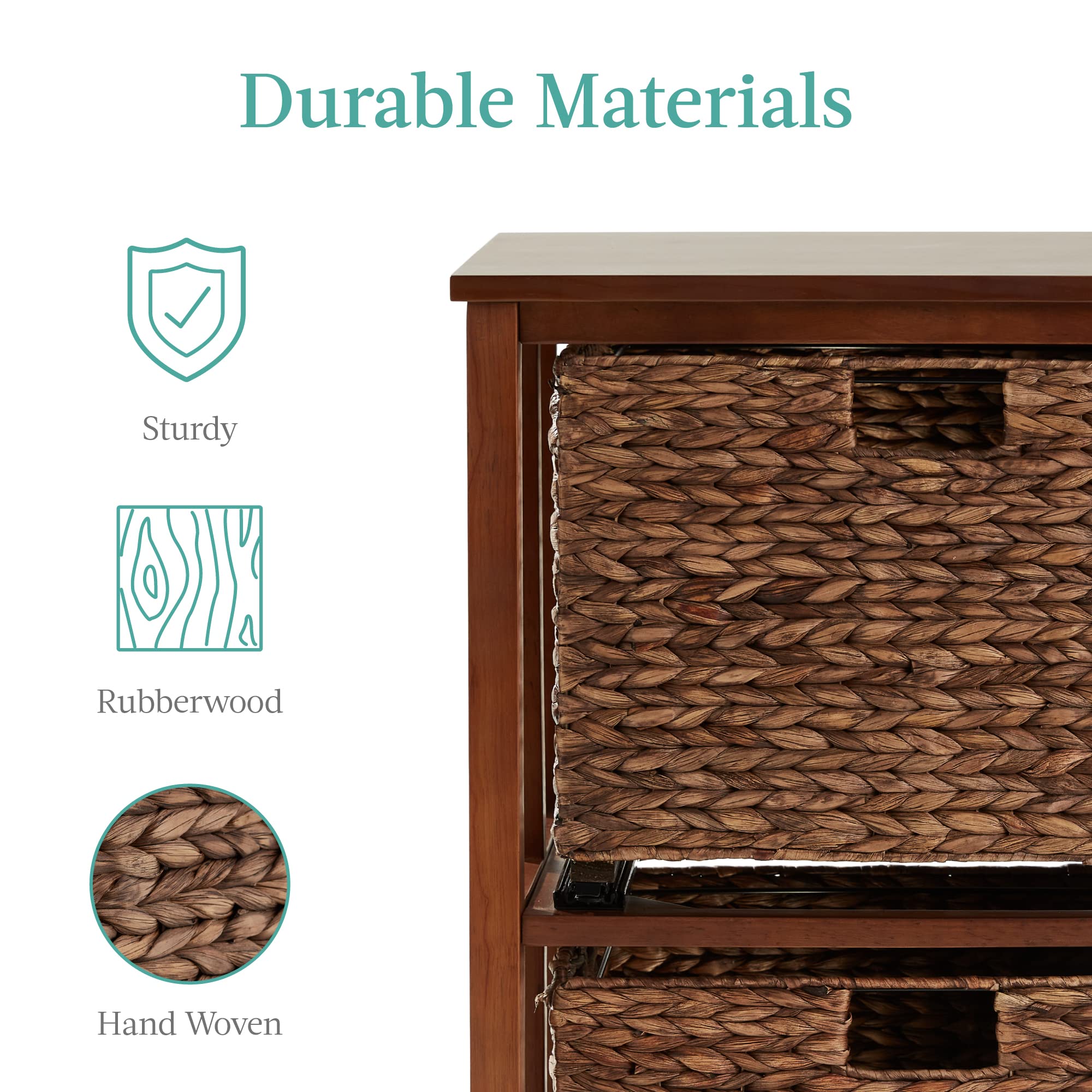 Best Choice Products Vertical Rolling File Cabinet, Multipurpose Portable Water Hyacinth Basket Organizer for Home Office, Workspace w/Rubberwood Frame, Metal Sliders, Locking Caster Wheels - Mocha