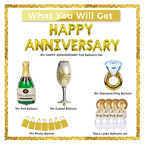 Happy Anniversary Decorations Happy Anniversary Banner Happy Anniversary Balloons 1th, 20th, 30th, 40th, 50th, 60th Anniversary Decorations for Party Romantic Wedding Marriage Anniversary Backdrop