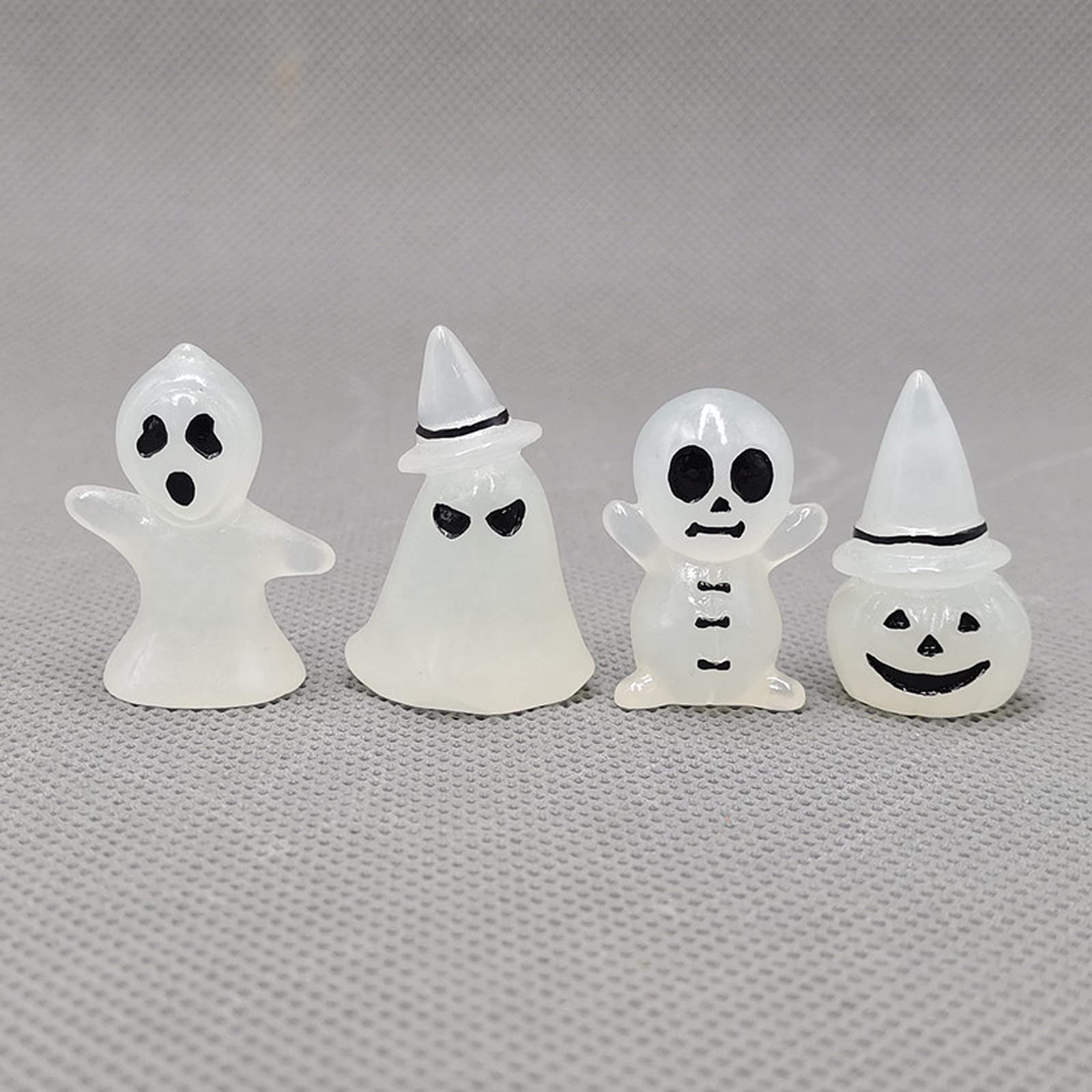 BinaryABC Halloween Glow in The Dark Pumpkin Ghost Miniature Figurines,Luminous Garden Ghost Decor, Fairy Garden Doll House Accessories,Halloween Party Favors,4Pcs