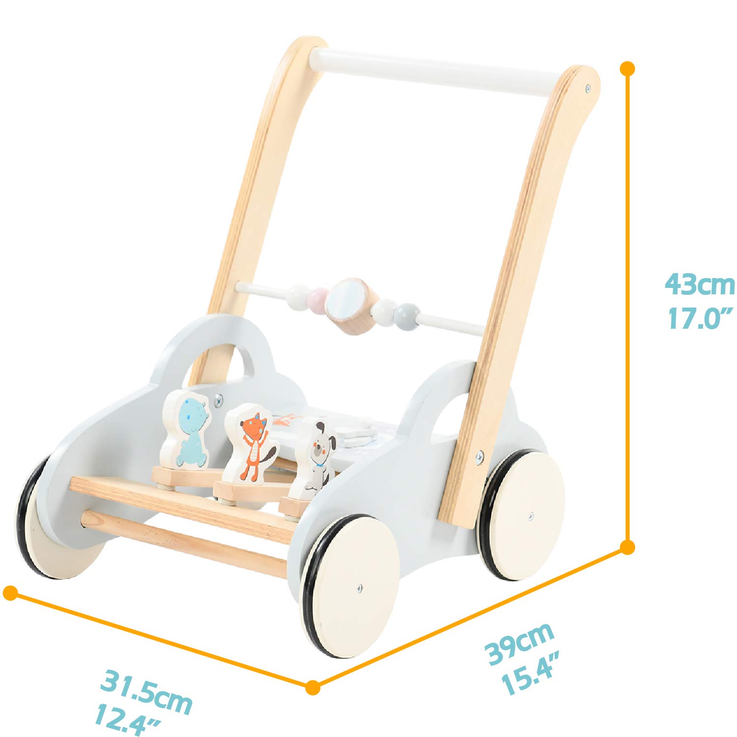 labebe Push Walker Stroller Toys,Pull Wagon for Kid,Gray Animal-Push Toy for Toddler, sit to Stand Learning Walker, 2-in-1 Activity Push Walker for Infant/Child, Wooden Play Wagon 4 Wheel Push Walker