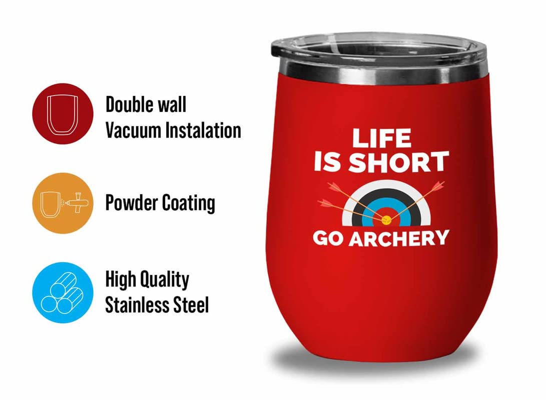 Archery Red Wine Tumbler 12oz - is short go archery - Archery Trainer Bowfishing Deer Shooting Target Shot