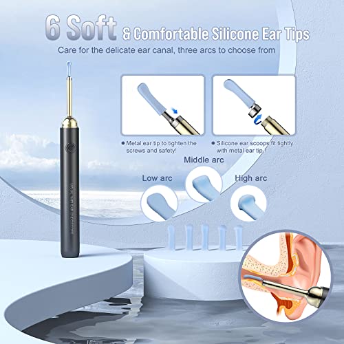 Ear Wax Removal, Ear Cleaning Kit with 1080P Camera, Ear Cleaner with Camera and Light, Ear Camera Wax Removal with 6 Ear Spoons, Ear Wax Cleaner for iOS & Android (Black)