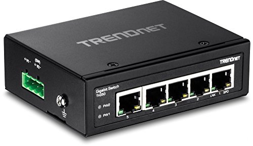TRENDnet 5-Port Hardened Industrial Gigabit DIN-Rail Switch, 10 Gbps Switching Capacity, IP30 Rated Network Switch (-40 to 167 ºF), DIN-Rail and Wall Mounts Included, Lifetime Protection,Black,TI-G50