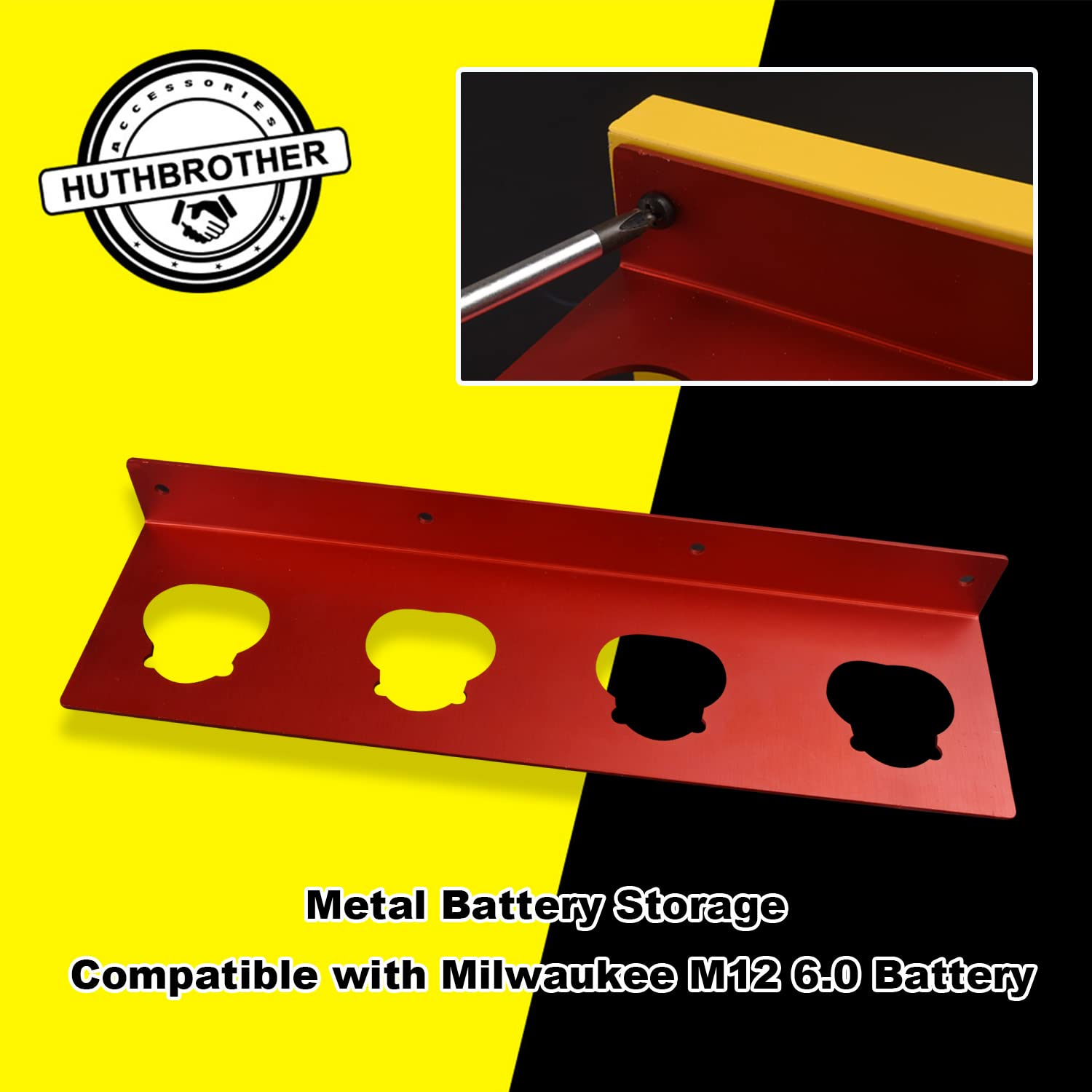 Huthbrother 2-Pack Battery Holder W/Screws for Milwaukee M12, 12V Battery Holder Milwaukee, Wall Mount for Milwaukee 12V Batteries