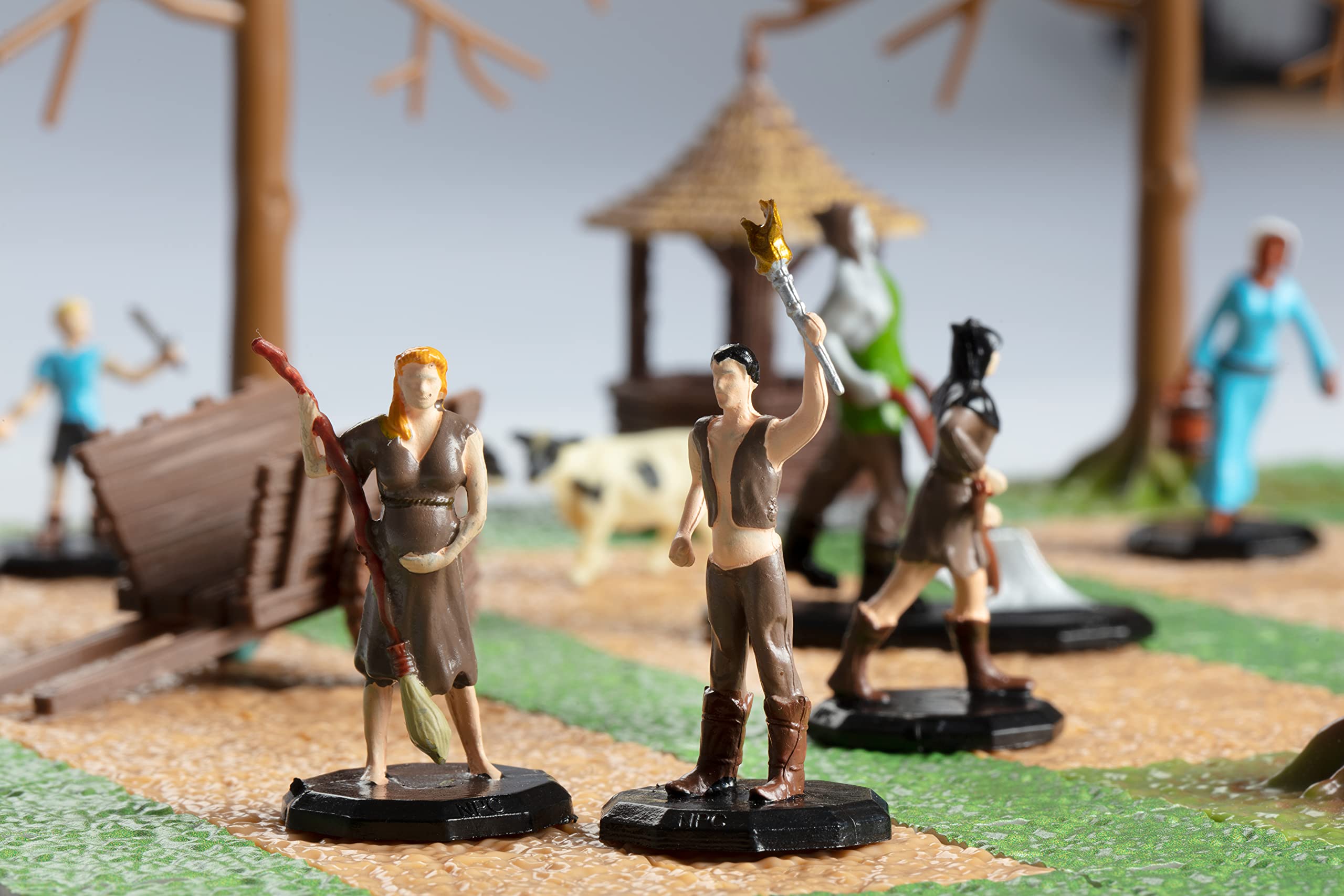 Monster Townsfolk Mini Fantasy Figures - 8pc Hand-Painted Peasant Non Player Character NPC Miniatures - 1" Hex-Sized Compatible with DND Dungeons Dragons Pathfinder, RPG Tabletop Games