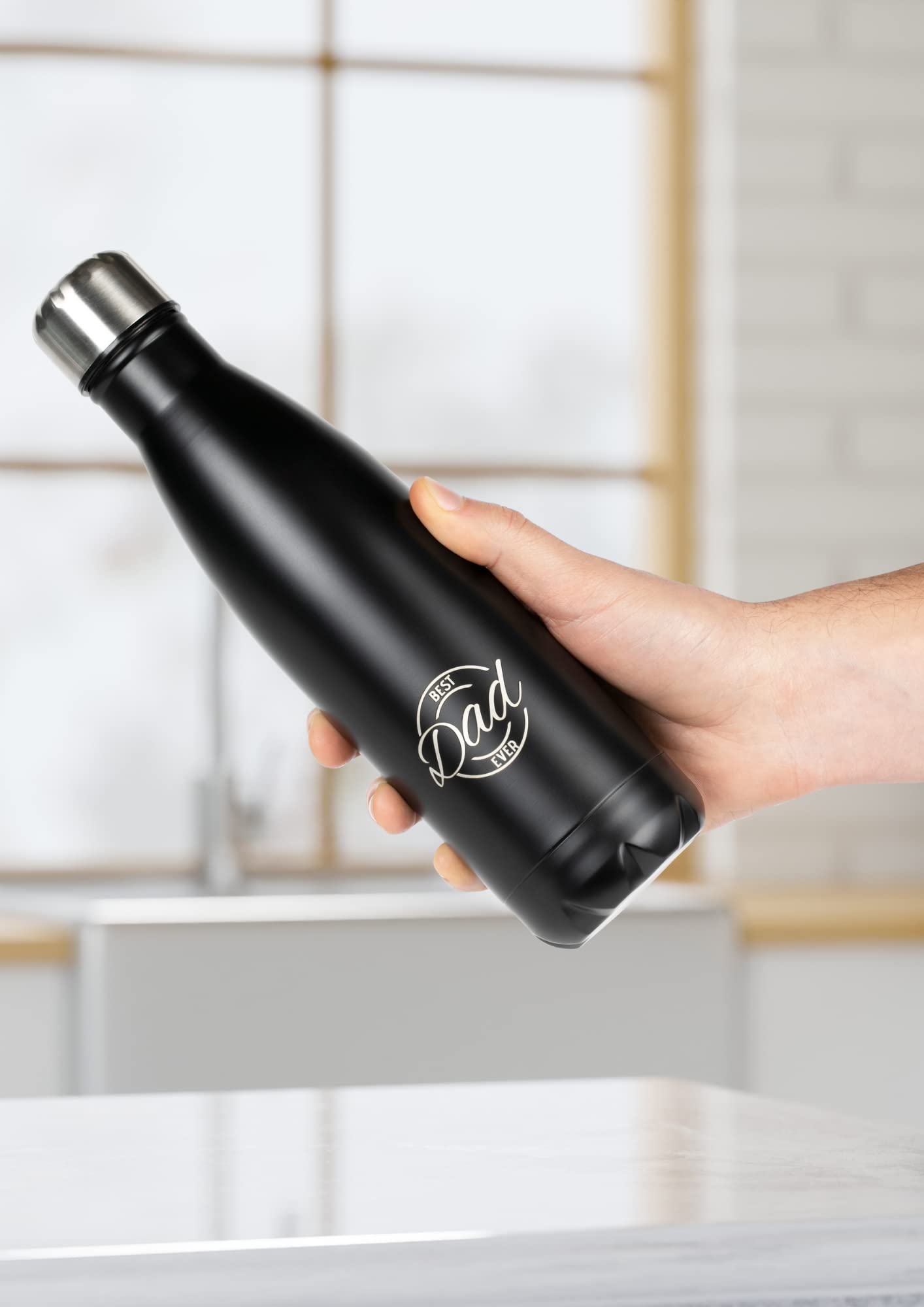 Best Dad Ever Black Water Bottle Stainless Steel & Vacuum Insulated Water Bottle Thermos for Hot & Cold Water, 17 oz Reusable Metal Bottle