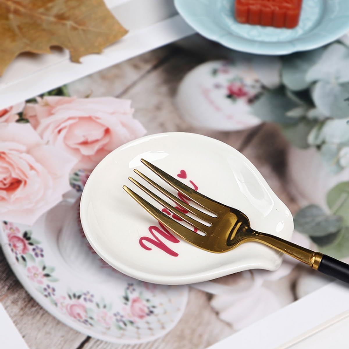 Spoon Rest for Coffee Station, Small Spoon Holder for Coffee Bar, Teaspoon Rest for Coffee, Ceramic Spoon Rests for Stove Top, Mimi Gifts