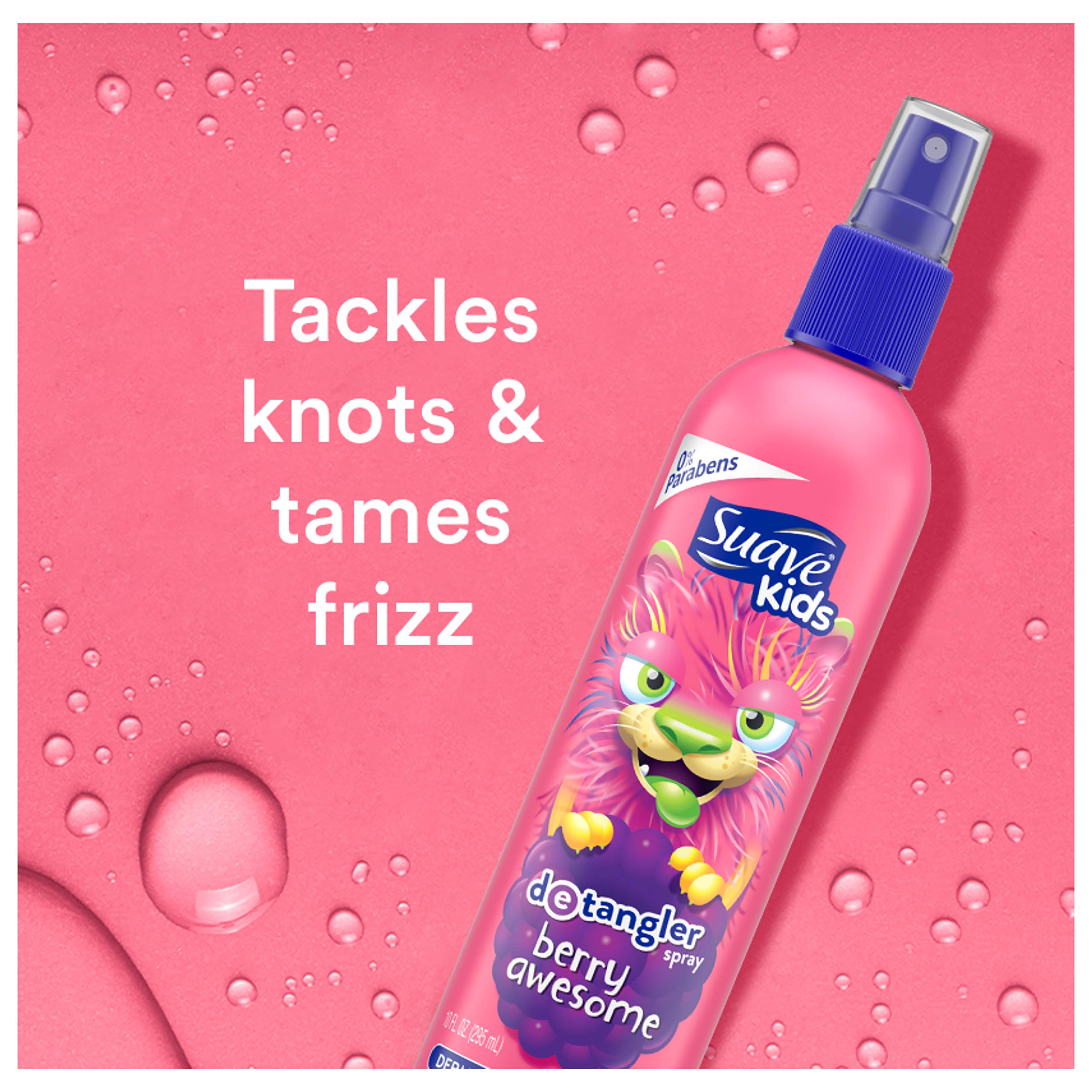 Suave Kids Detangler Spray For Tear-Free Styling, Berry Awesome Dermatologist-Tested Hair Detangler Formula 10 oz, Pack of 6