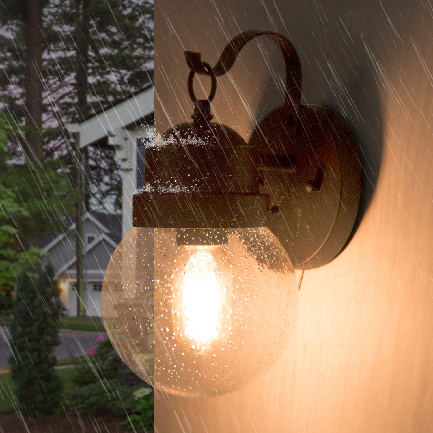 KSANA Outdoor House Lights Wall Mount, Rust-Proof Exterior Wall Light Fixture with Bubble Glass, Globular Outside Lights for House for Porch, Yards, Patio, Garden, Balcony, Hallway, Bronze Finish