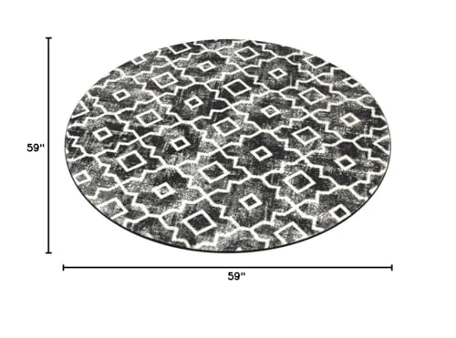 Wonnitar Moroccan Washable Round Rug 5ft Large Black Bedroom Circle Rug Non-Slip Dining Room Table Area Rug Contemporary Entryway Floor Carpet for Living Room Office Entryway (Black,5ft Round)