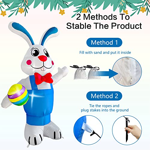 BRDJade 6FT Easter Inflatables Outdoor Decorations, Easter Bunny Holding Egg with LED Lights Easter Blow Up Yard Decorations Indoor Outdoor Holiday Party, Garden, Lawn Decor