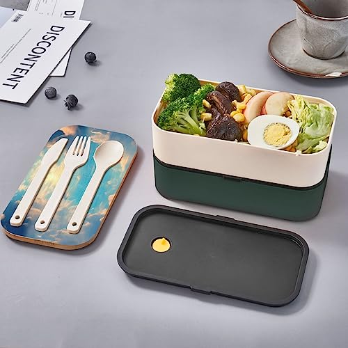 Cloudy Sky Adult Lunch Box, Bento Box, With Cutlery Set Of 3, 2 Compartments, Rectangular, Lunch Box For Adults