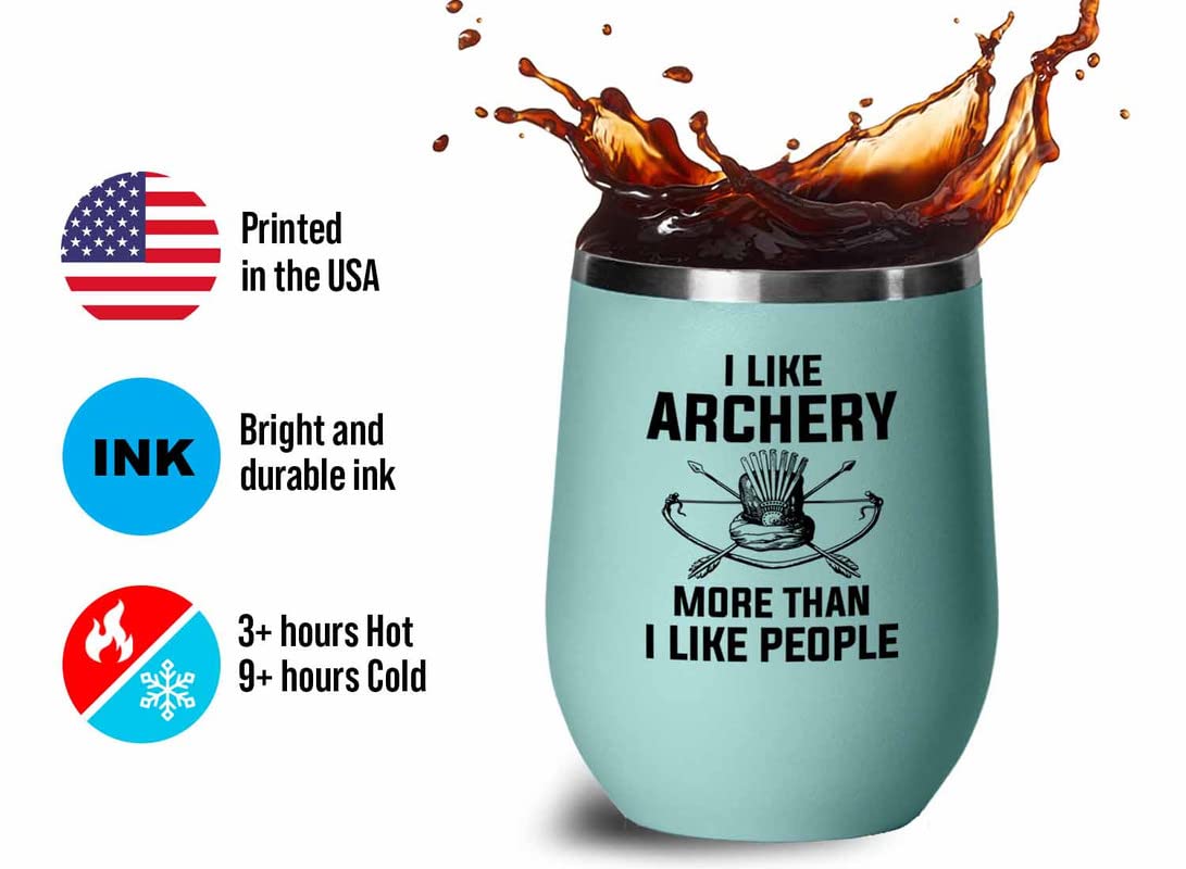 Archery Teal Edition Wine Tumbler 12oz - Like Archery More - Funny Gift For Archery Coach Athlete Hunt Target Shot Trainer Arrow Bow Sport