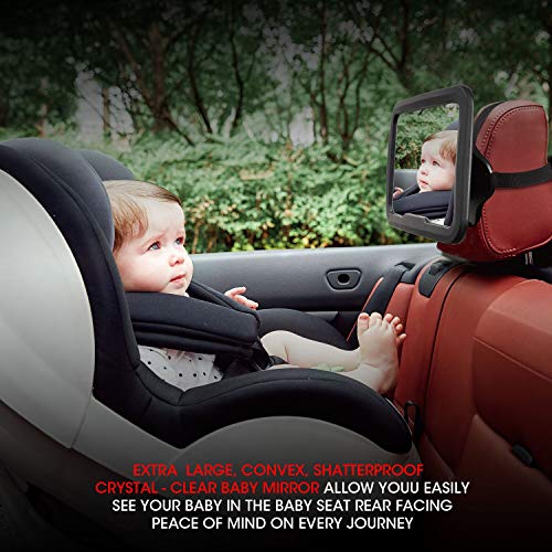 Baby Car Mirror Safety Monitor Child for Rear Facing with Wide Crystal Clear View Shatterproof, Fully Assembled, Crash Tested and Certified
