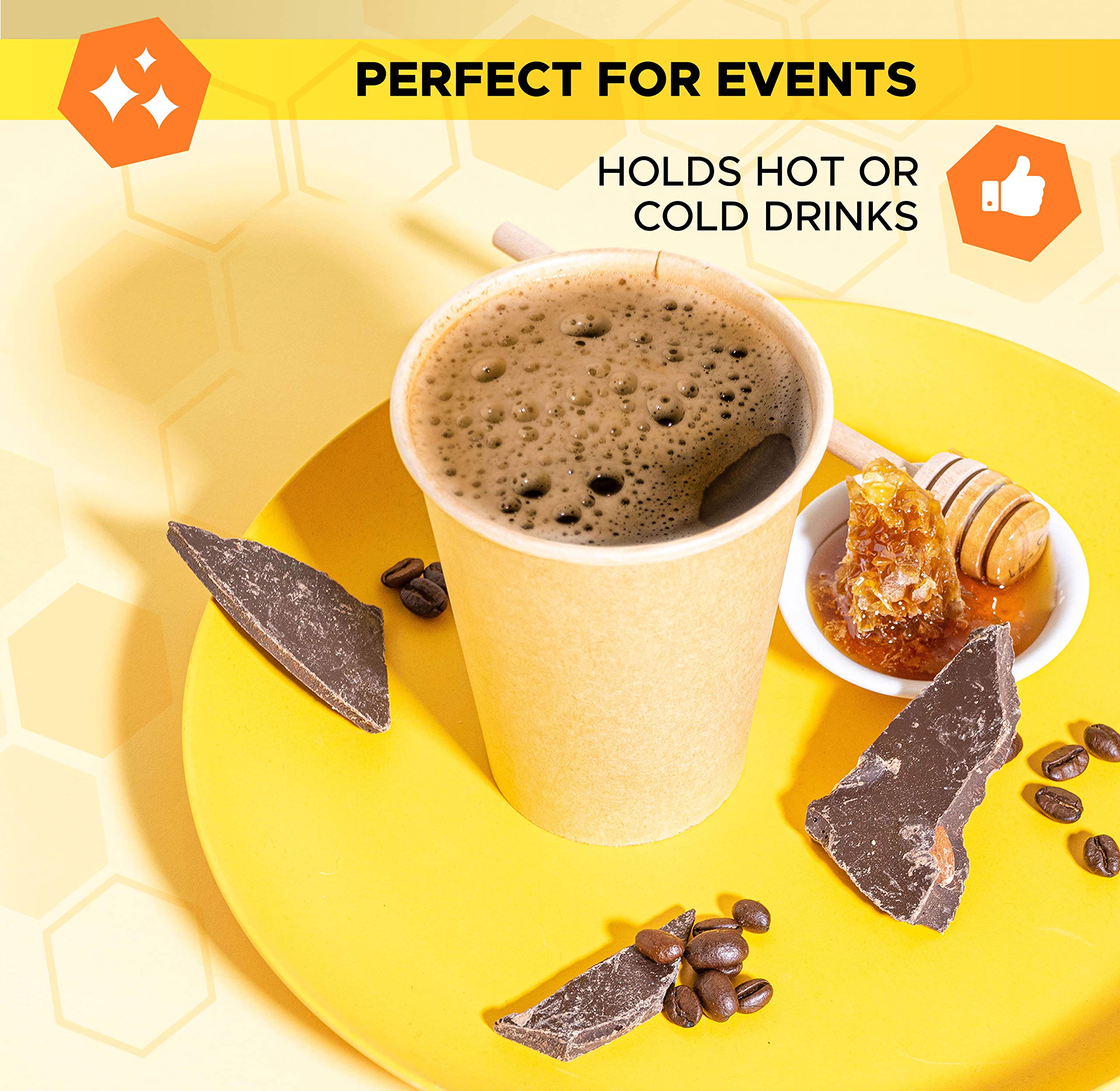 Beeleeve [50-Pack Super Strong 100% Compostable Coffee and Tea Cups - Eco - Biodegradable - Disposable Rigid Containers for Office, Party & Wedding - Brown Kraft Paper, PLA Coating (250ml / 10oz)