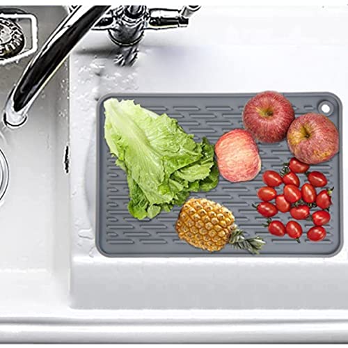 IYYI Dish Drying Mat for Kitchen Counter, Silicone Dish Drainer Mat, Multiple Usages Draining Mat, Heat Resistant Dish Mat, Dishwasher Safe(Light Gray,S)