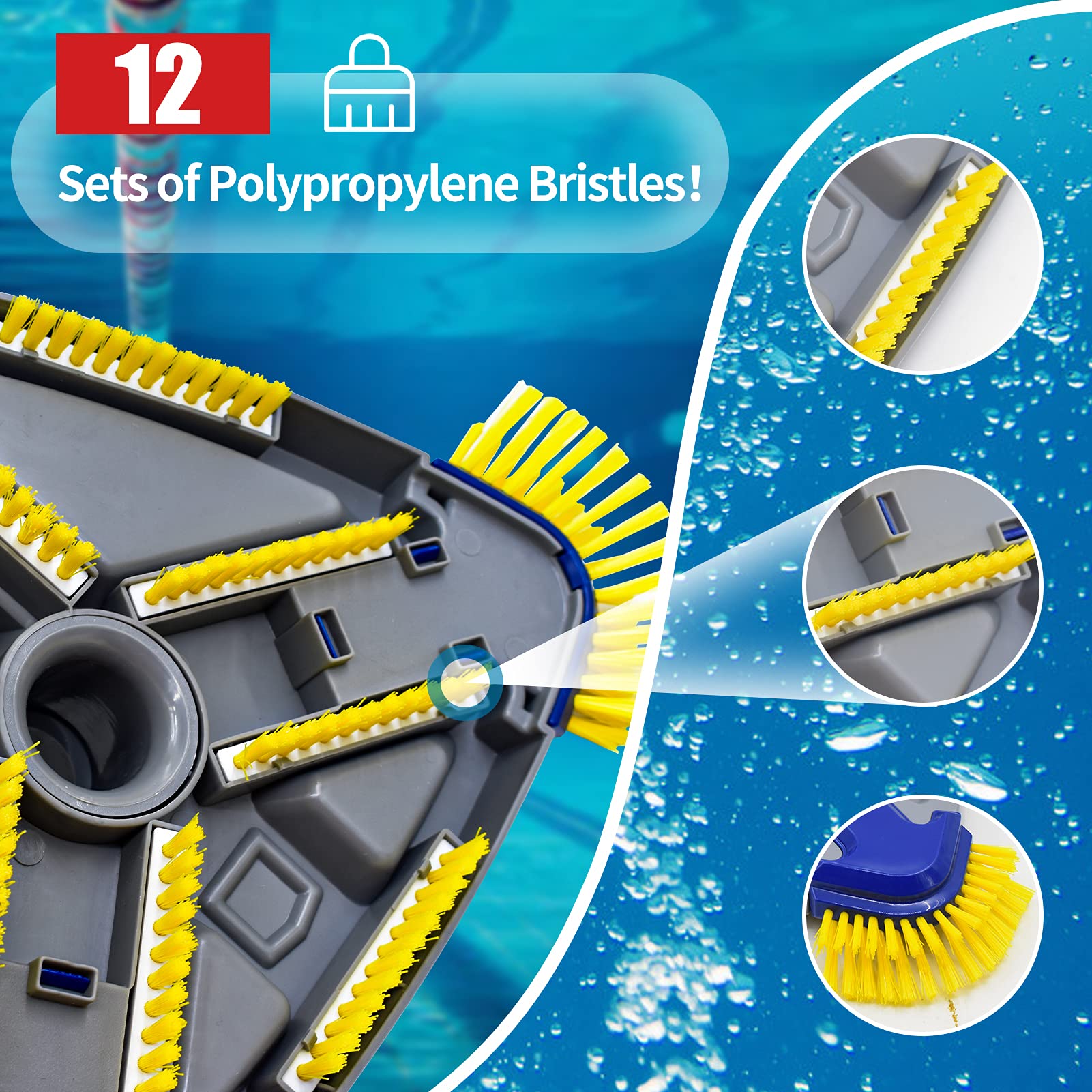 Buyplus Pool Vacuum Head with Side Brush, Manual Swimming Pool Vacuum Head for Inground and Above Ground Pools, Swivel Hose Connection, EZ Clip Handle.
