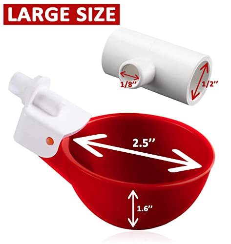 Chicken Waterer Cups, 5 Pack Poultry Watering Cup with 1/2'' PVC Tee Fittings - Gravity Automatic Chicken Waterer - Chicken Waterer for Chicken Ducks Quail