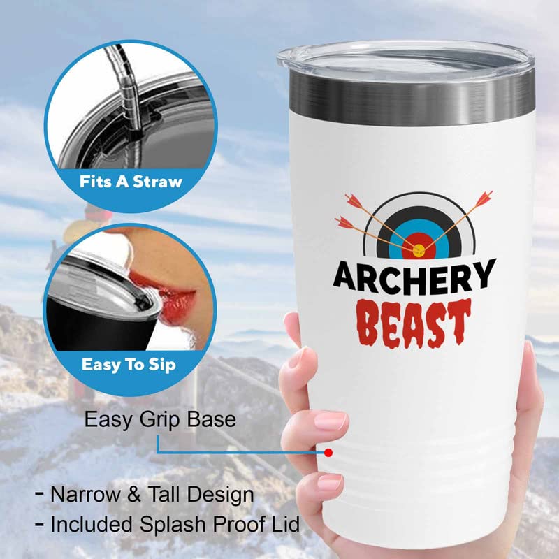 Archery White Ringneck Tumbler 20oz - Archery Bcast - Archery Shot Trainer Crossbow Compound Bow Hunting Arrow