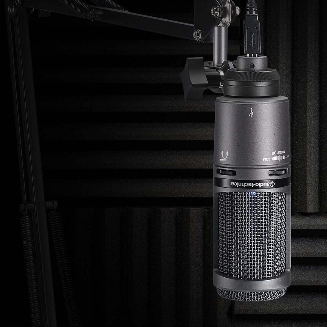 Audio-Technica AT2020USB+ Cardioid Condenser Microphone with Built-in Headphone Jack & Volume Control Bundle with Blucoil Pop Filter, 6" Ring Light, USB-A Mini Hub, and Samson SR350 Headphones