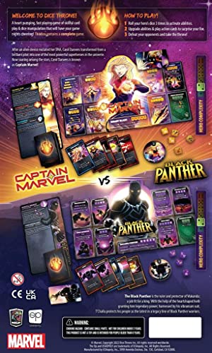 USAOPOLY Marvel Dice Throne | 2 Hero Box Featuring Captain Marvel, Black Panther | Standalone Competitive Dice Game | Officially-Licensed Marvel Game | Compatible with The Dice Throne Ecosystem