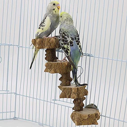 EastVita 17cm 4 Steps Ladder Bird Perch Platform Natural Wood Standing Playground for Parakeet Large Parrot Cage Climbing Toy